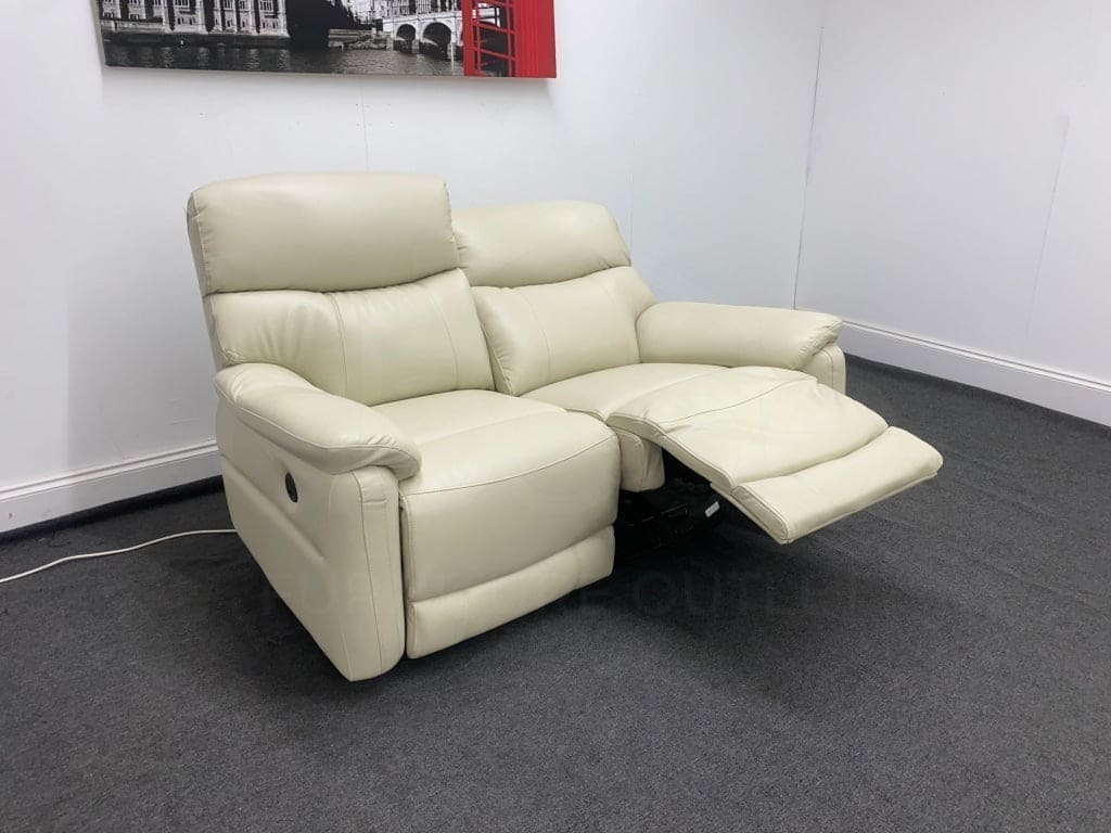 Lazy Boy Ivory Cream Milano Leather Electric Power Reclining Sofa Range Suite Set With USB Charging Ports