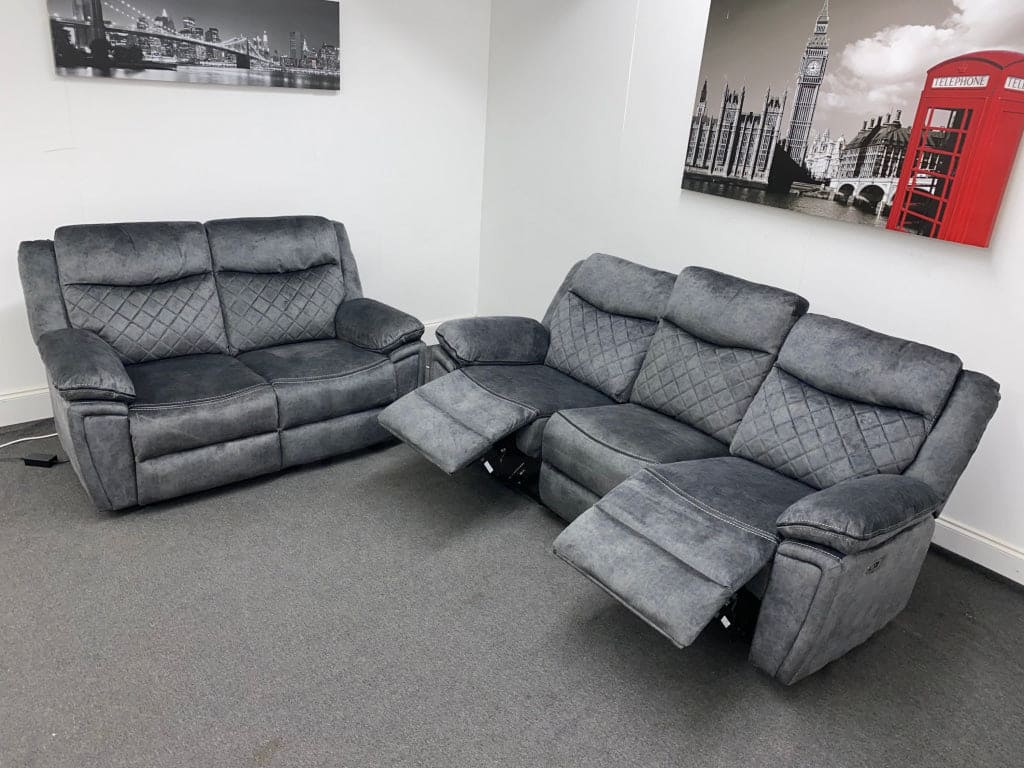 Indulgence Grey Plush Velvet Power Reclining 3 2 Seater Sofa Set Abode Furniture Outlet