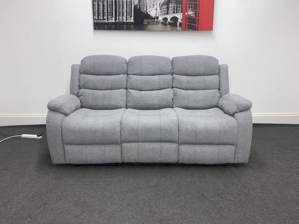 "Lewson" Electric / Power Reclining Grey Fleck Fabric Sofa Set - USB C ...