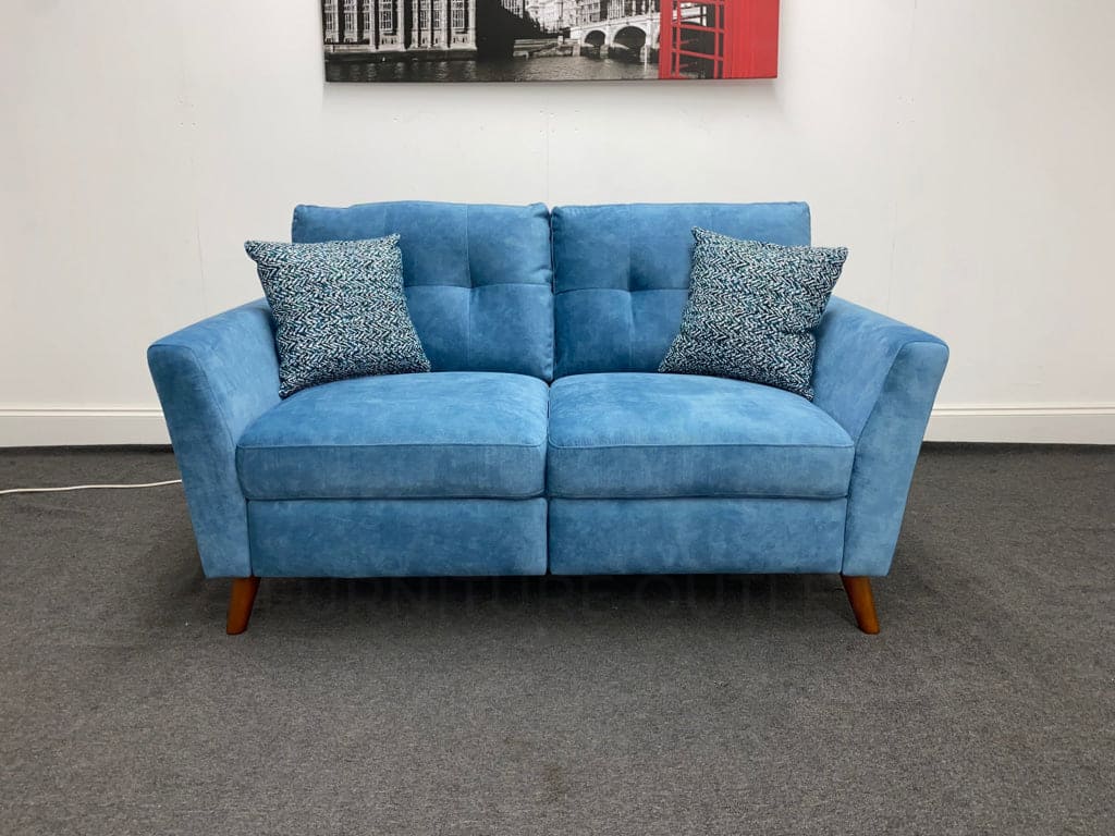 DFS Electric Recliner Blue Plush Velvet Fabric 3 Seater 2 Seater Ar Abode Furniture Outlet