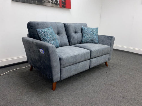DFS Electric Recliner Grey Plush Velvet Fabric 2 Seater Sofa – Abode ...