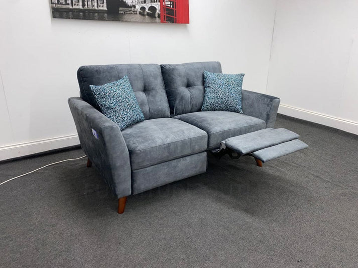 DFS Electric Recliner Grey Plush Velvet Fabric 2 Seater Sofa – Abode ...