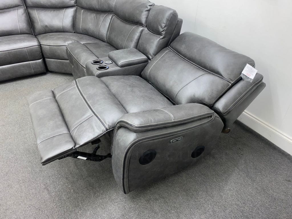 Vinson Express Smart Tech Electric Recliner Grey Fabric Corner Sofa LA Abode Furniture Outlet